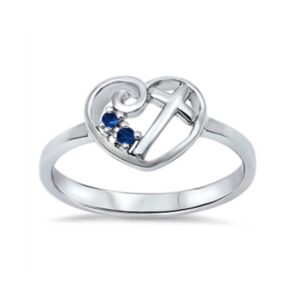 oxford diamond co heart cross w/simulated blue sapphire .925 sterling silver ring size 9