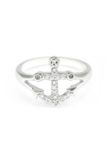 the collegiate standard nautical sterling silver anchor ring with czs - anchor jewelry