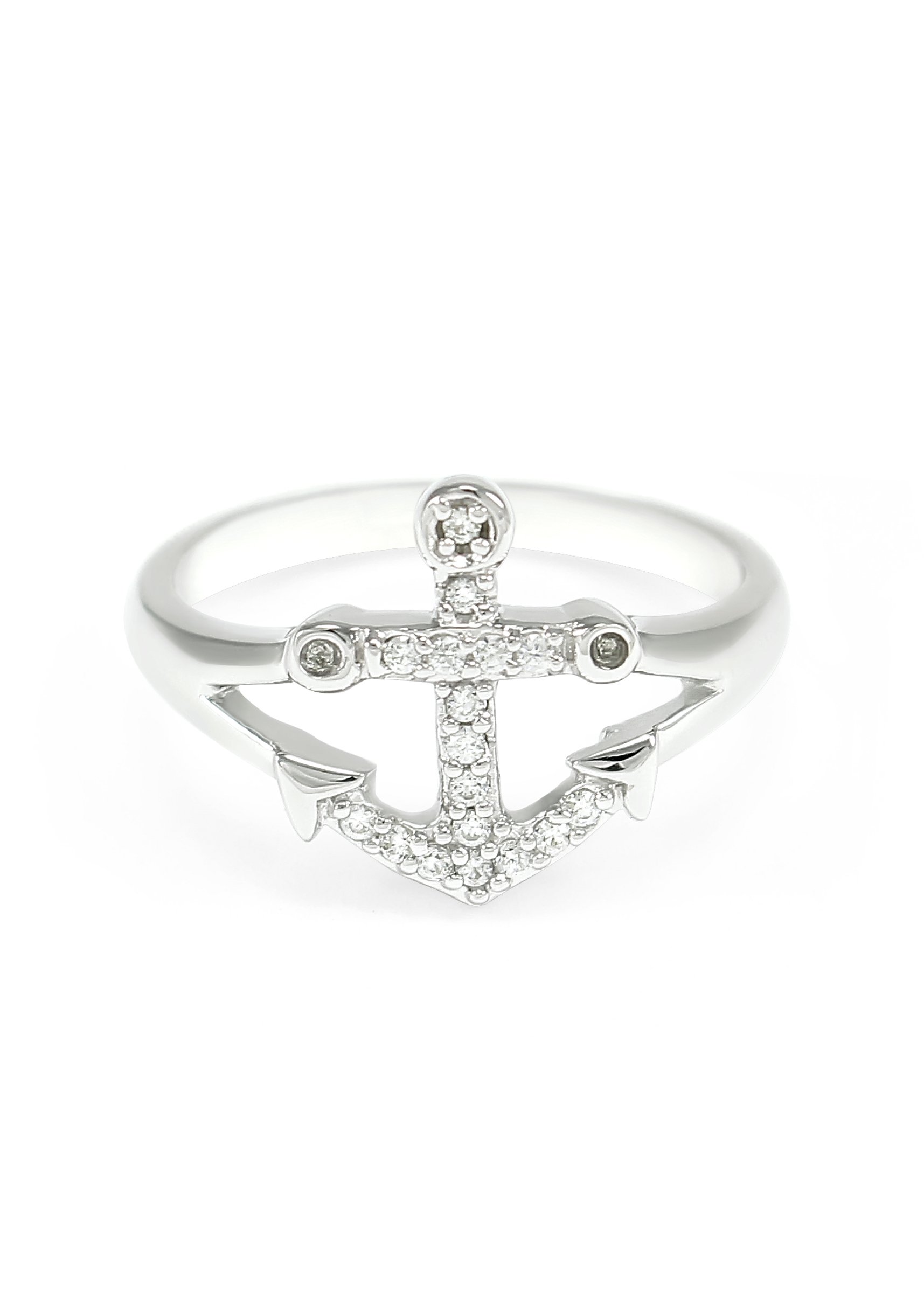 The Collegiate Standard Nautical Sterling Silver Anchor Ring with CZs - Anchor Jewelry