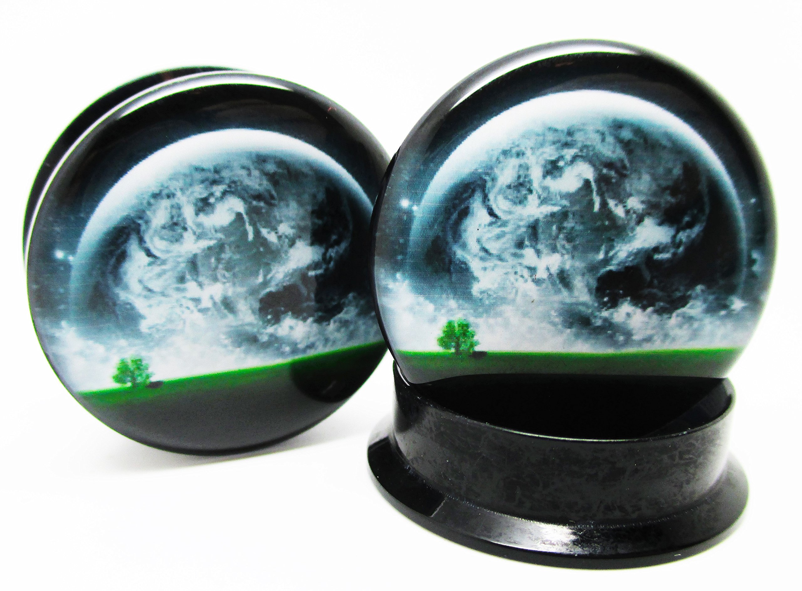 Pierced Republic Earth Horizon Ear Plugs - Acrylic Screw-On - New - 10 Sizes - New *Pair* (00 Gauge (10mm))