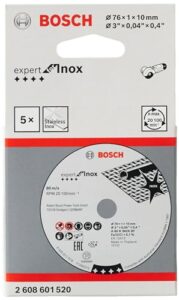 bosch professional 2608601520, 5 expert for inox cutting discs (for stainless steel, 76 x 10 x 1 mm, accessories for angle grinders), gray