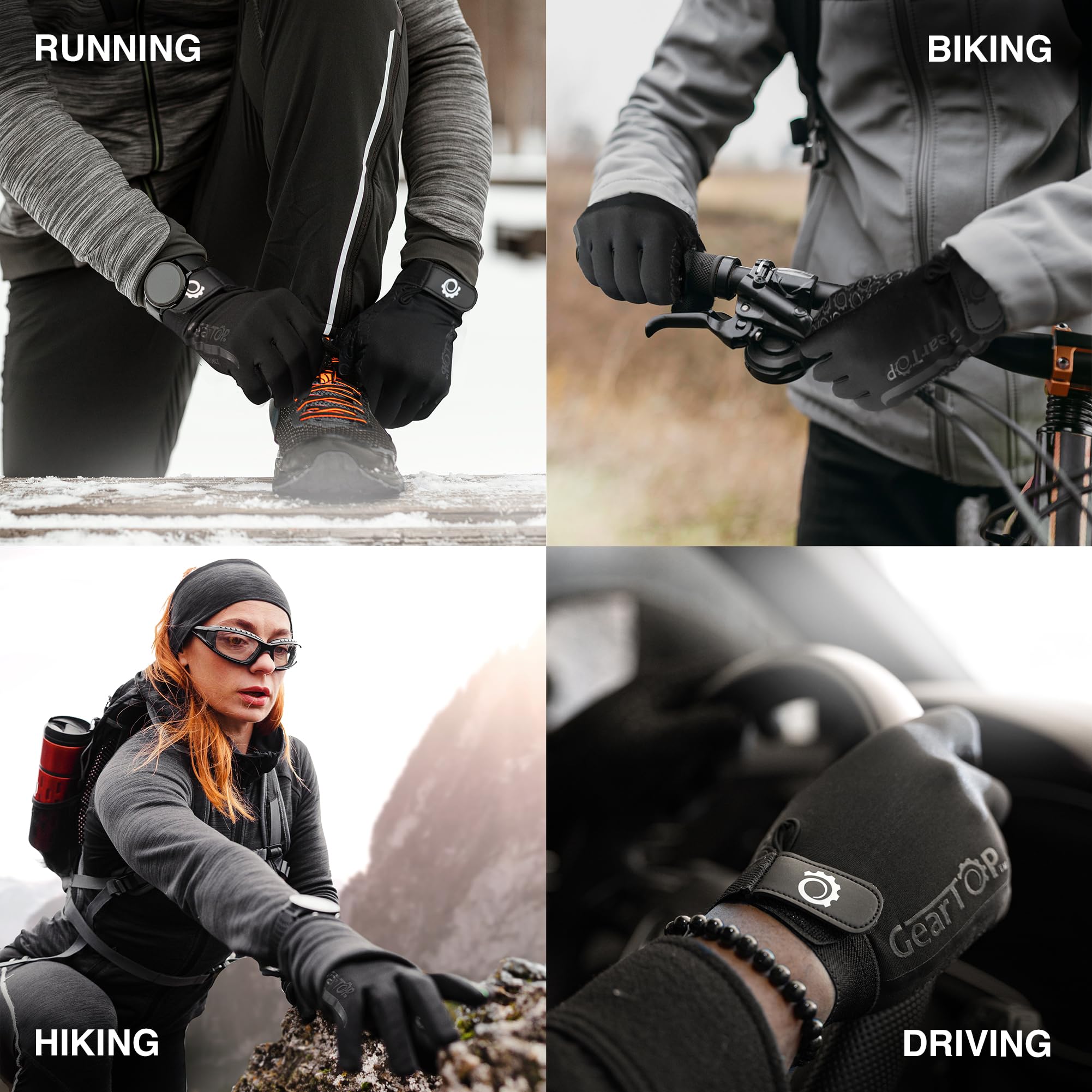 GearTOP Running Gloves for Men & Women for Cold Weather, Touchscreen Winter Gloves Men Reflective Running Gear, Warm Glove Liners for Hiking, Freezer Gloves (Performance, Medium)