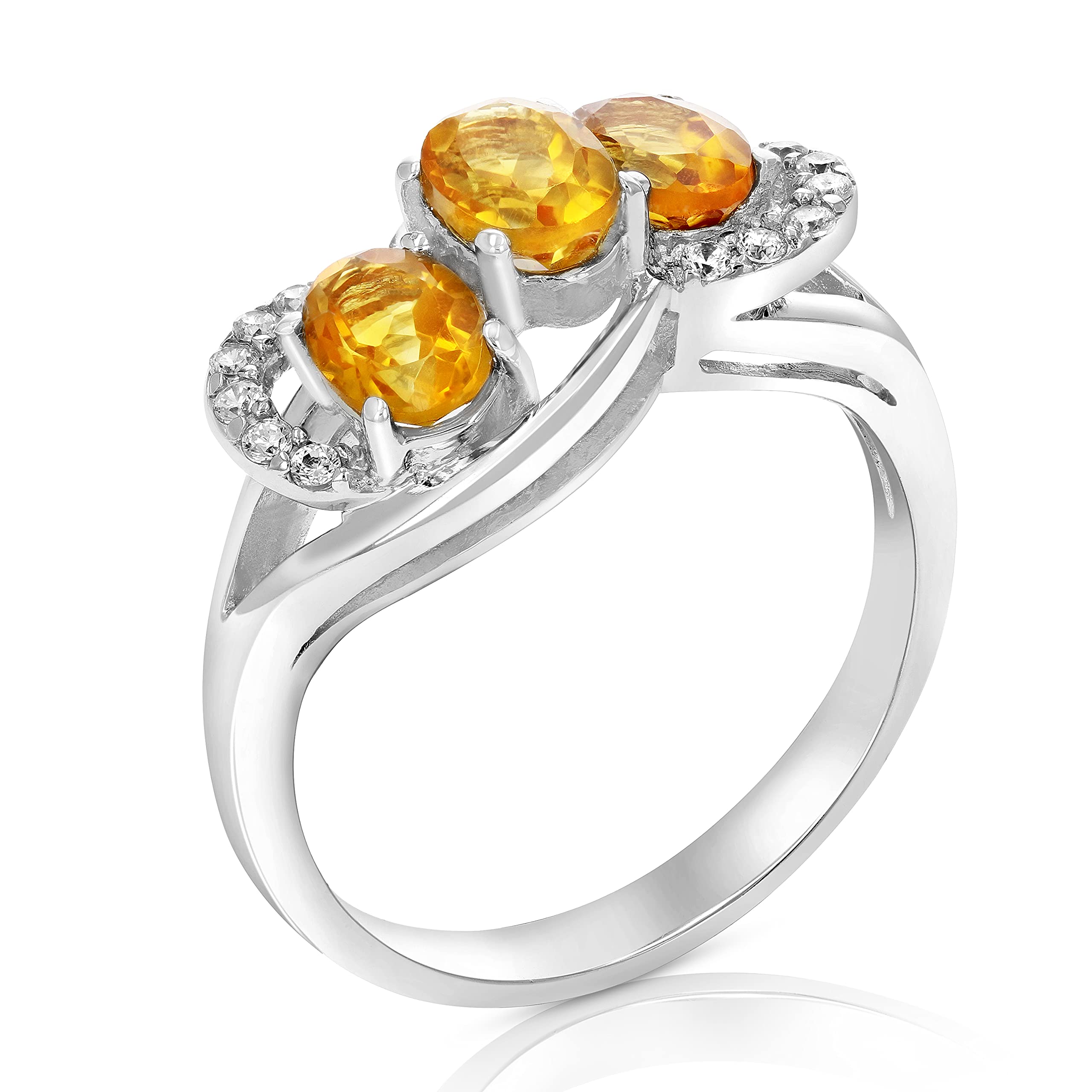 VIR JEWELS 1 cttw Citrine Ring .925 Sterling Silver with Rhodium Plating Oval Shape 6x4 MM Size 9