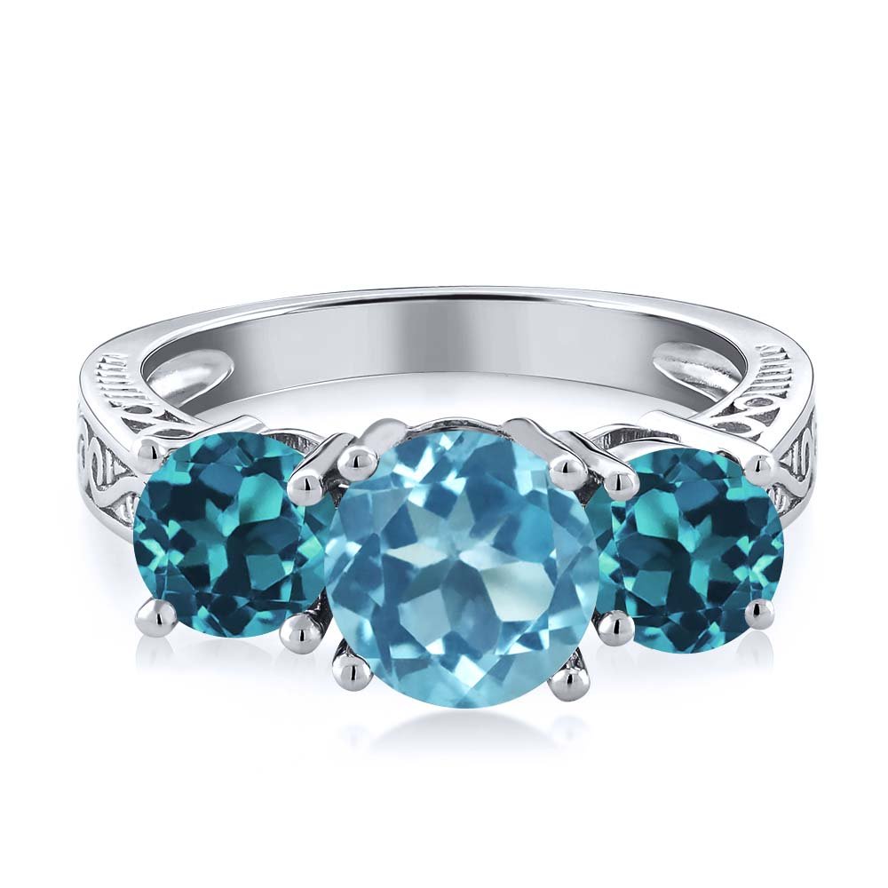 Gem Stone King 925 Sterling Silver Swiss Blue and London Blue Topaz 3-Stone Ring For Women (2.40 Cttw, Gemstone Birthstone, Available In Size 5, 6, 7, 8, 9)