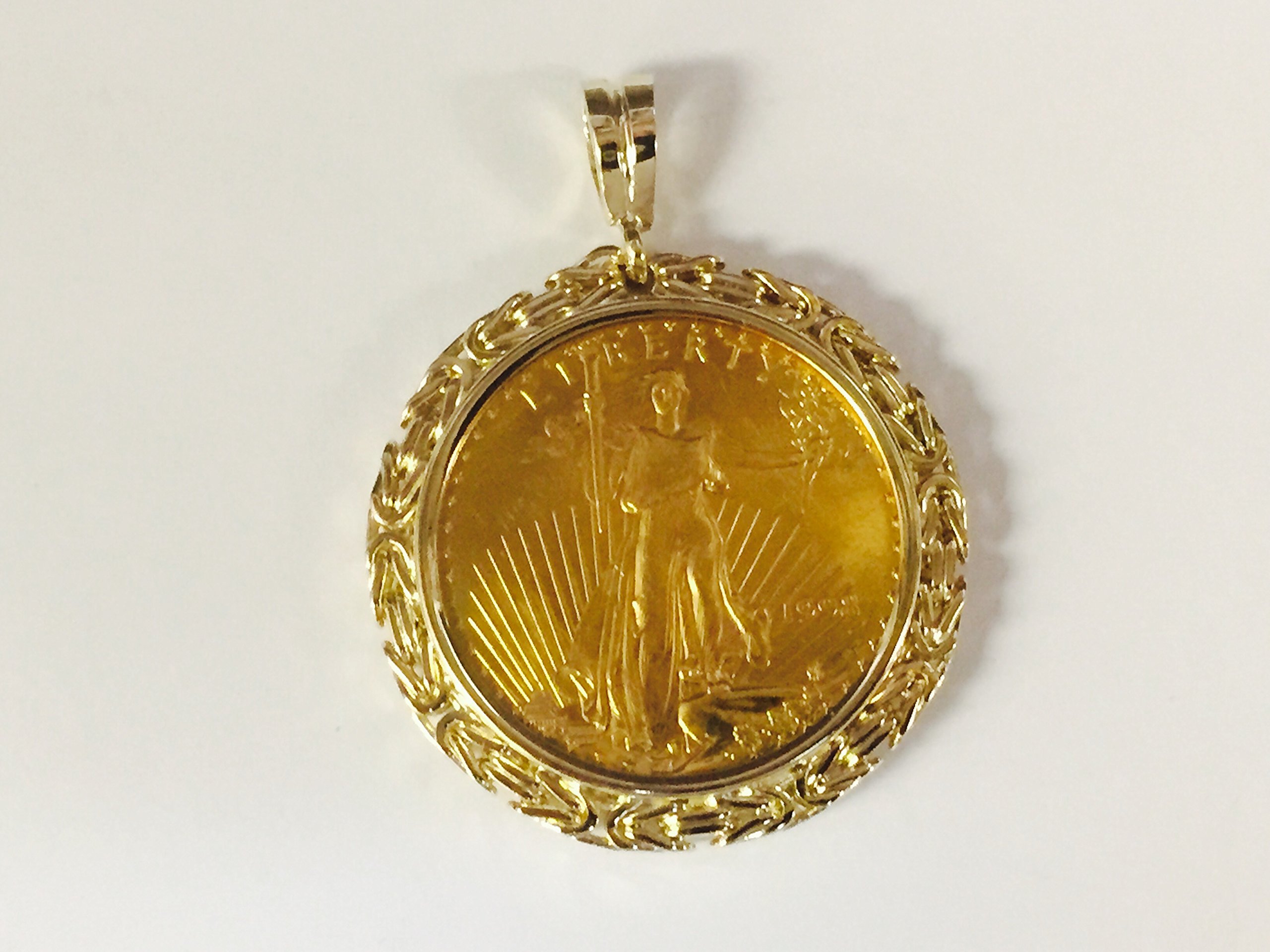 TEX 14k Yellow Gold Pendant, 1oz US Lady Liberty Coin, Approx 45g