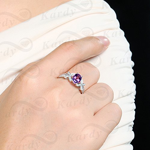 Women's Natural Fashion Purple Amethyst Gemstone Engagement Wedding White Gold 14K Diamond Bands Ring Set