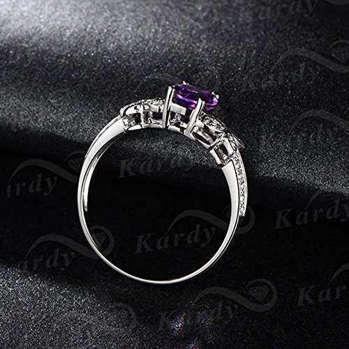 Women's Natural Fashion Purple Amethyst Gemstone Engagement Wedding White Gold 14K Diamond Bands Ring Set