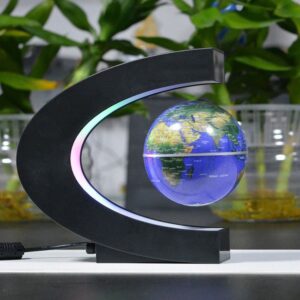 Senders Floating Globe with LED Lights C Shape Magnetic Levitation Floating Globe World Map for Desk Decoration (Dark Blue)