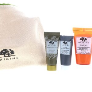 Origins Best Sellers Set for Women - 5 Pc 1oz Checks Face Wash, 3.8oz Lotion, 0.5oz Clear Charcoal Face Mask,1.62oz Serum, 1.69oz Moisturizer