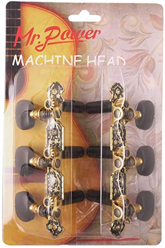 Mr.Power Guitar Tuners Machine Heads 3+3 Set Tuning Keys String Pegs for Classical Guitar (Short Black, Black Button)