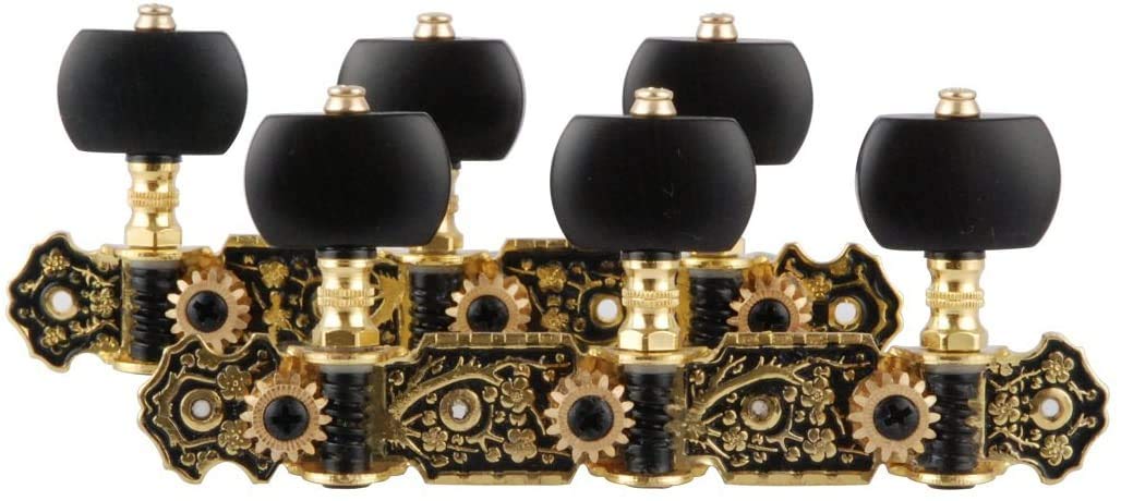 Mr.Power Guitar Tuners Machine Heads 3+3 Set Tuning Keys String Pegs for Classical Guitar (Short Black, Black Button)