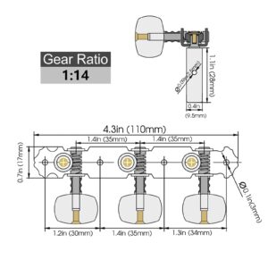 Mr.Power Guitar Tuners Machine Heads 3+3 Set Tuning Keys String Pegs for Classical Guitar (Short Black, Black Button)