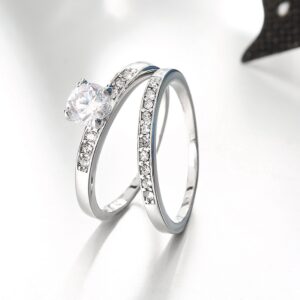 Women's Pretty 18K White Gold Plated Solitaire Wedding Bands TIVANI Collection Jewelry Rings,9