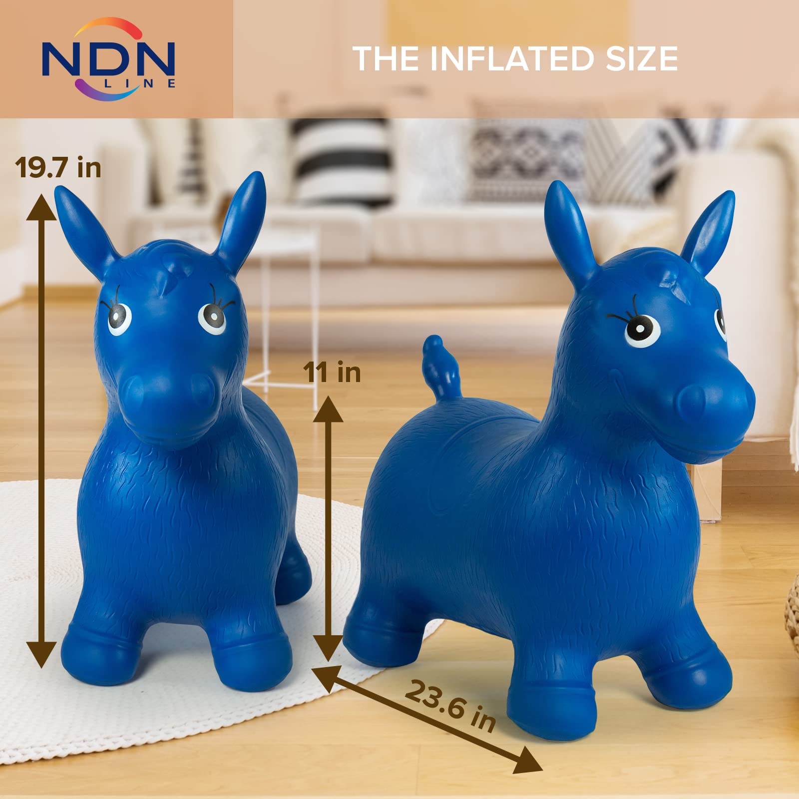 NDN LINE Bouncy Horse - Birthday Gift for 2 year old Hopper Horse Inflatable Jumping Animal with Pump (SINGLE)