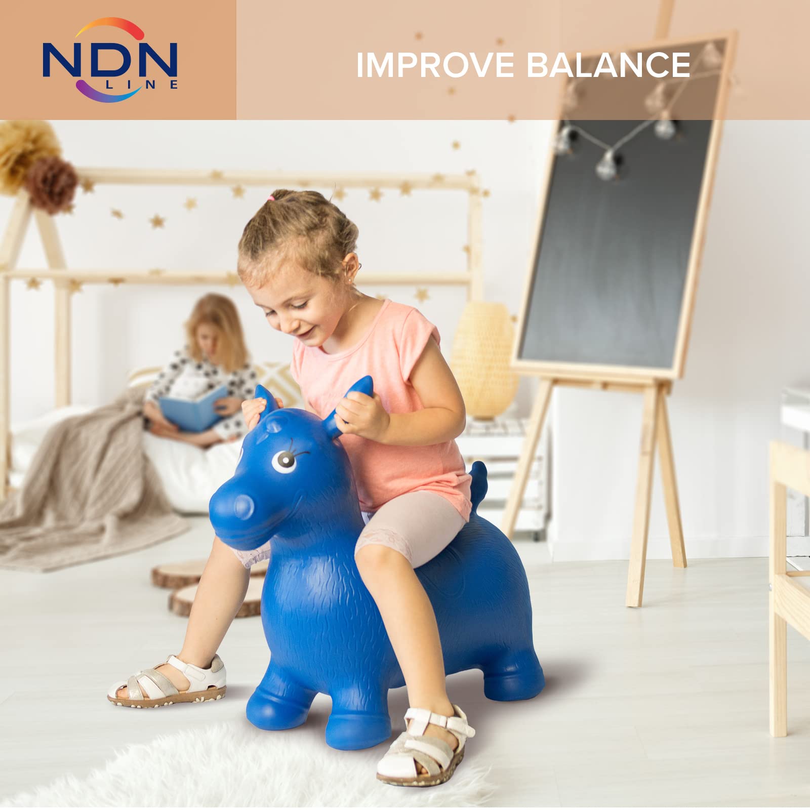 NDN LINE Bouncy Horse - Birthday Gift for 2 year old Hopper Horse Inflatable Jumping Animal with Pump (SINGLE)