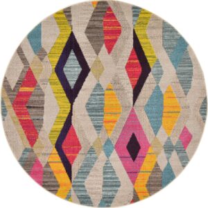 Unique Loom Sedona Collection Southwestern, Distressed, Over-Dyed, Modern, Tribal, Abstract Area Rug (6' 0 x 6' 0 Round, Multi/Beige)