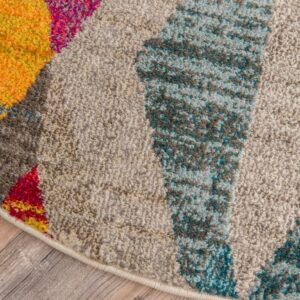 Unique Loom Sedona Collection Southwestern, Distressed, Over-Dyed, Modern, Tribal, Abstract Area Rug (6' 0 x 6' 0 Round, Multi/Beige)