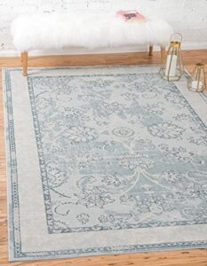 unique loom paris collection pastel tones traditional distressed light blue area rug (2' 2 x 3' 0)