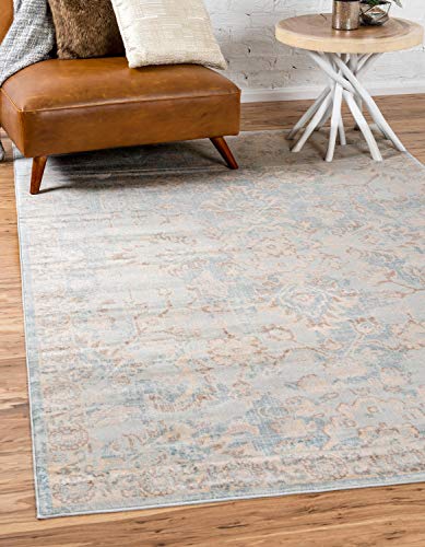 Unique Loom Paris Collection Pastel Tones Traditional Distressed Light Blue Area Rug (9' 0 x 12' 0)