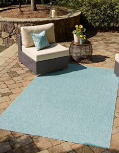 unique loom collection casual transitional solid heathered indoor/outdoor flatweave area rug (5' 3" x 8' rectangle, aquamarine/ivory)