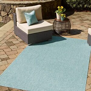 Unique Loom Collection Casual Transitional Solid Heathered Indoor/Outdoor Flatweave Area Rug (5' 3" x 8' Rectangle, Aquamarine/Ivory)