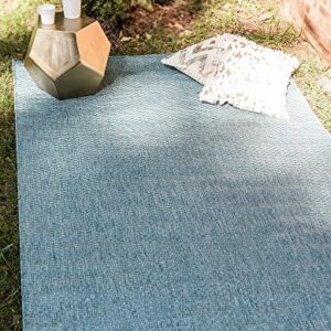 Unique Loom Collection Casual Transitional Solid Heathered Indoor/Outdoor Flatweave Area Rug (5' 3" x 8' Rectangle, Aquamarine/Ivory)