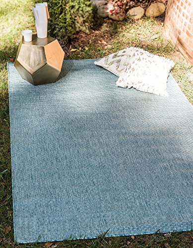 Unique Loom Collection Casual Transitional Solid Heathered Indoor/Outdoor Flatweave Area Rug (5' 3" x 8' Rectangle, Aquamarine/Ivory)