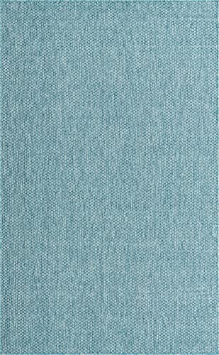 Unique Loom Collection Casual Transitional Solid Heathered Indoor/Outdoor Flatweave Area Rug (5' 3" x 8' Rectangle, Aquamarine/Ivory)