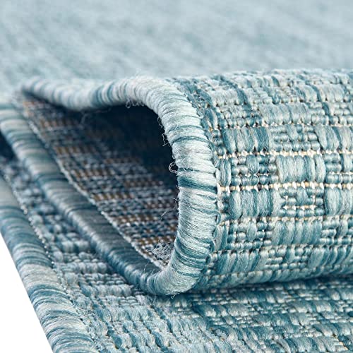 Unique Loom Collection Casual Transitional Solid Heathered Indoor/Outdoor Flatweave Area Rug (5' 3" x 8' Rectangle, Aquamarine/Ivory)