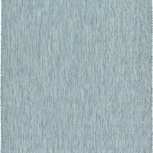 Unique Loom Collection Casual Transitional Solid Heathered Indoor/Outdoor Flatweave Area Rug (5' 3" x 8' Rectangle, Aquamarine/Ivory)