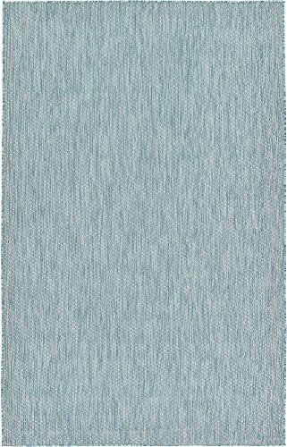 Unique Loom Collection Casual Transitional Solid Heathered Indoor/Outdoor Flatweave Area Rug (5' 3" x 8' Rectangle, Aquamarine/Ivory)