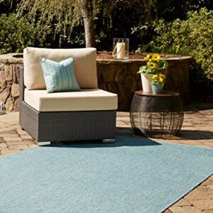 Unique Loom Collection Casual Transitional Solid Heathered Indoor/Outdoor Flatweave Area Rug (5' 3" x 8' Rectangle, Aquamarine/Ivory)