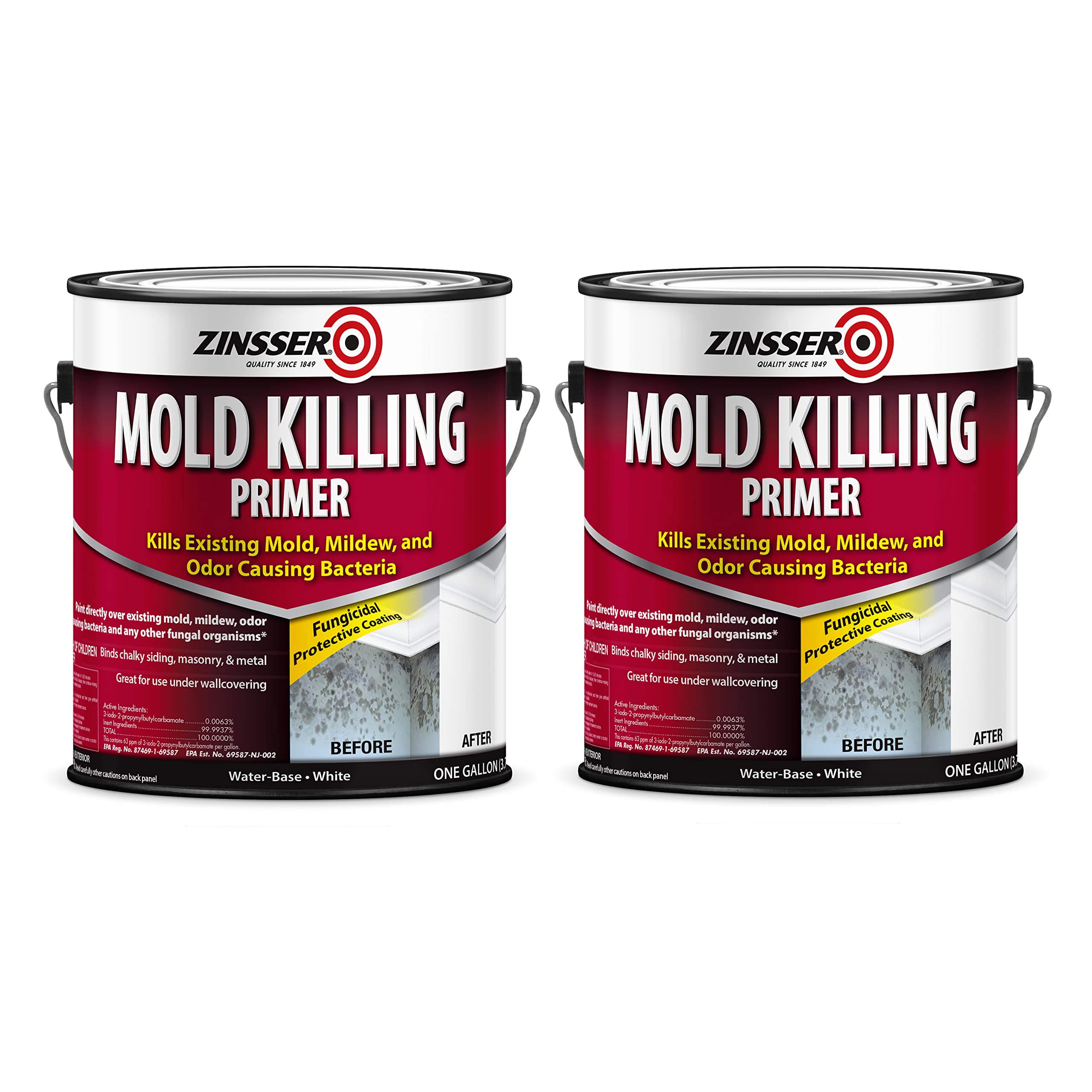 Rust-Oleum Zinsser 276087-4PK Mold Killing Primer, Quart, White, 4 Pack