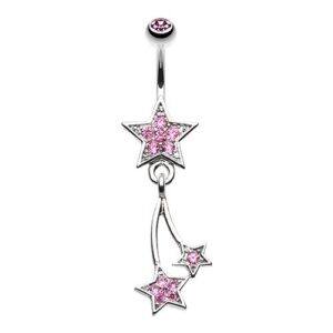 wildklass jewelry sparkle stars 316l surgical steel belly button ring (light pink)