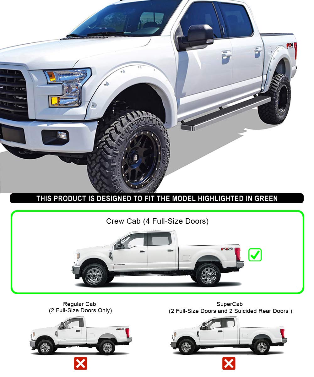 APS Running Boards 6 inches Compatible with Ford F150 2015-2024 SuperCrew Cab & F150 Lightning 2022-2024 & F-250 F-350 Super Duty 2017-2024 Crew Cab (Nerf Bars Side Steps Side Bars)