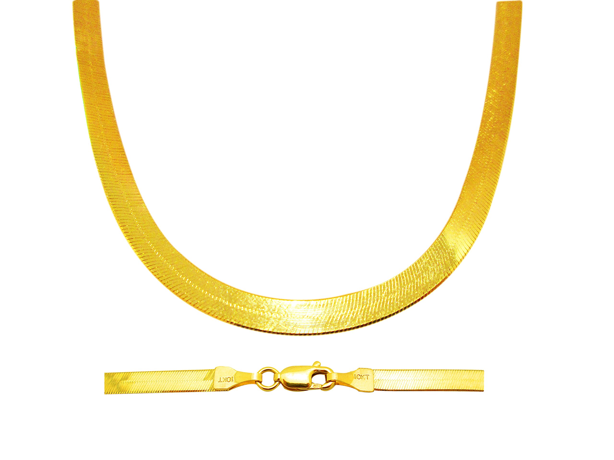 AMZ Jewelry 10K Yellow Gold Herringbone Chain Necklace 16-24 inch, 4mm (18 Inches)