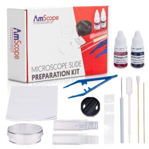 amscope microscope slide preparation kit including slides, stains