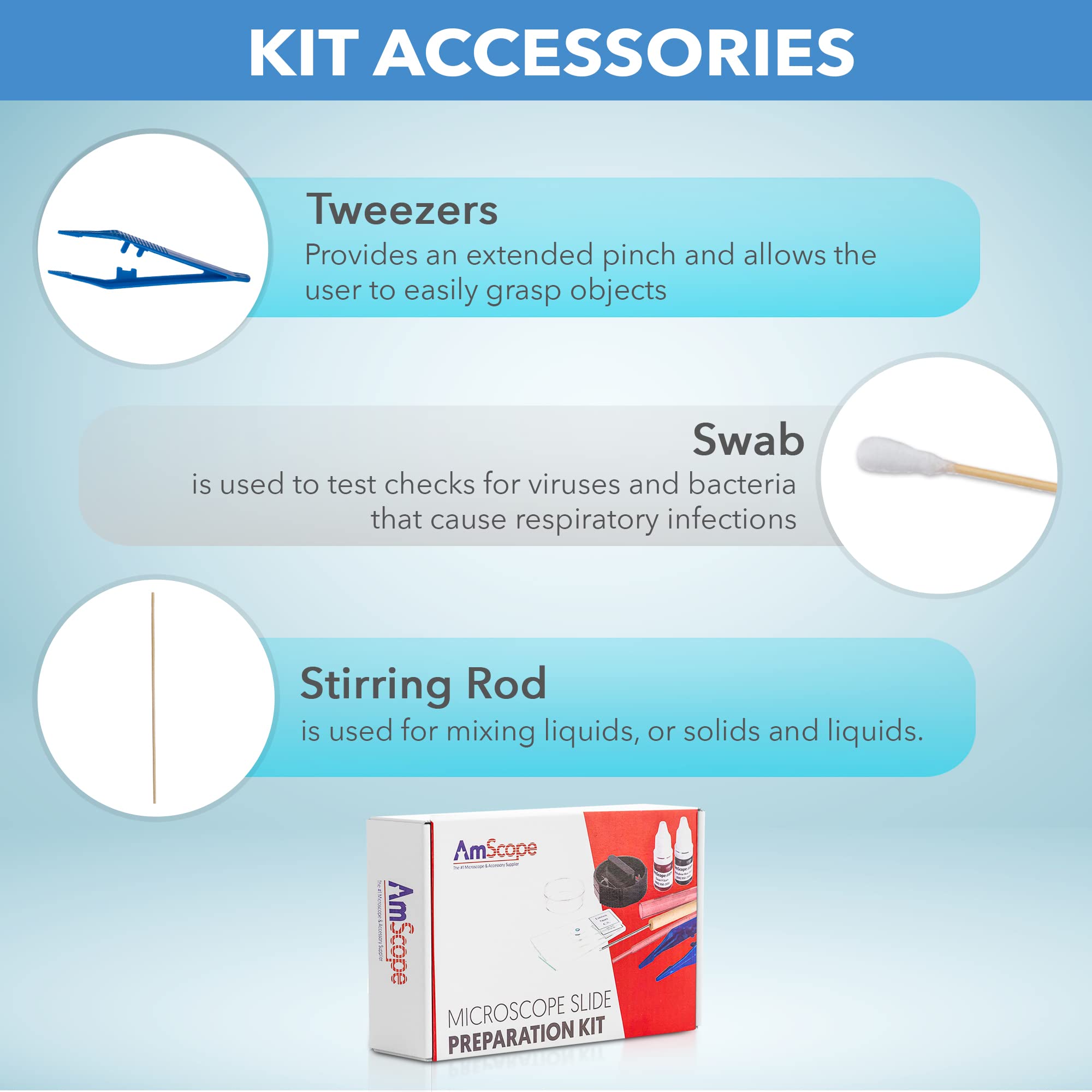 AmScope Microscope Slide Preparation Kit Including Slides, Stains