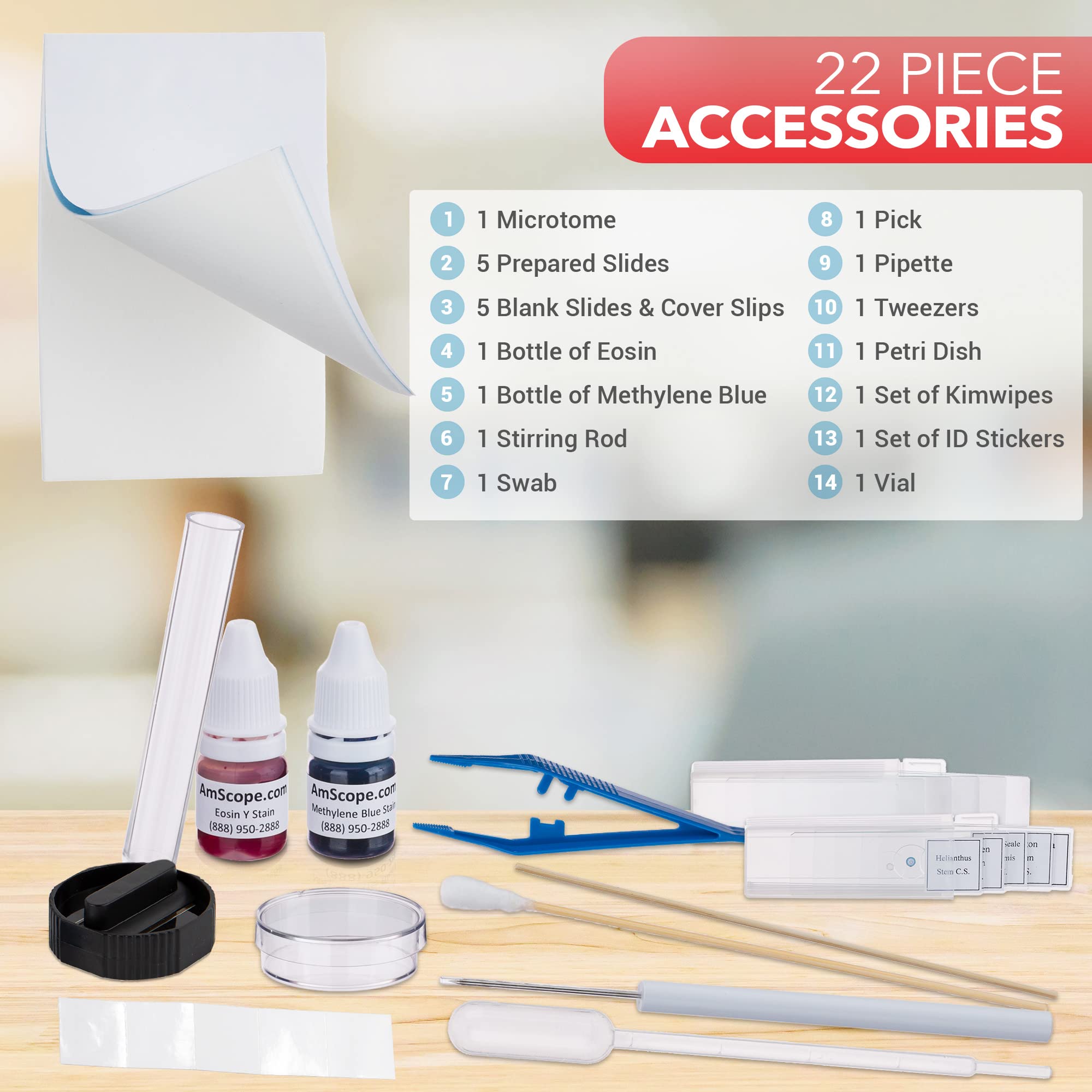 AmScope Microscope Slide Preparation Kit Including Slides, Stains