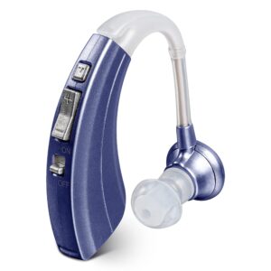 digital hearing amplifier by britzgo bha-220. 500hr battery life, modern blue, doctor and audiologist designed