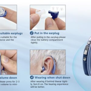 Digital Hearing Amplifier by Britzgo BHA-220. 500hr Battery Life, Modern Blue, Doctor and Audiologist Designed