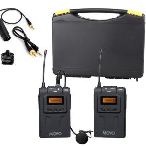 Movo WMIC70 Wireless Lavalier Microphone System - 48 Channel UHF Lapel Mic System with Cordless Mic, 3.5mm XLR Output, and Carrying Case (328-foot Range) - Lavalier Wireless Microphone System