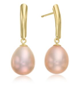 14k yellow gold freshwater cultured drop pearl earring (pink)