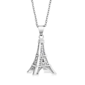 gem stone king france eiffel tower pendant necklace for women | white zirconia set in 925 sterling silver | 0.5 inch | with 18 inch complimentary chain