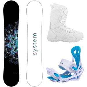 package-system mtnw women's snowboard-147 cm-siren mystic bindings-siren lux women's snowboard boots-8