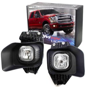 ijdmtoy complete set fog lights foglamp kit with halogen bulbs, wiring on/off switch and garnish bezel covers compatible with 2011-2016 ford f-250 f-350 f-450 super duty