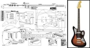 plan of baritone fender jaguar electric guitar - full scale print