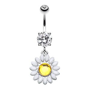 wildklass jewelry daisy marquise flower 316l surgical steel belly button ring