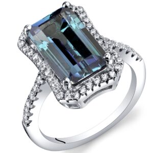 peora simulated alexandrite ring for women 925 sterling silver, color-changing 4.25 carats royal octagon design,12x7mm, comfort fit, size 6