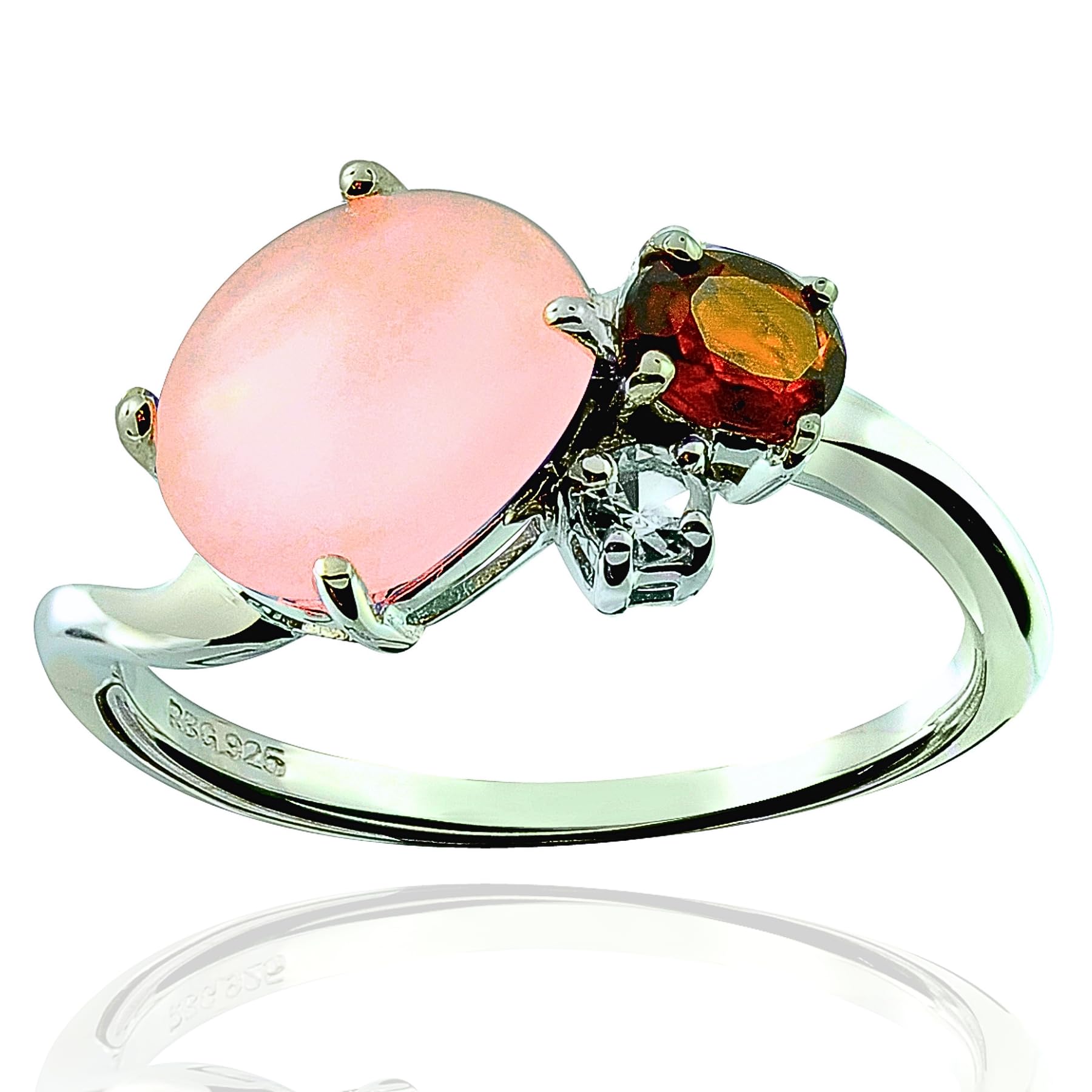 RB Gems Sterling Silver 925 Ring GENUINE JADE and GENUINE GEMSTONE 3.50 Carats with RHODIUM-PLATED Finish (Pink, 9)